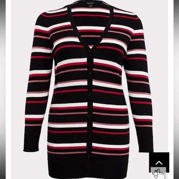 torrid | Sweaters | Torrid Red Multi Stripe Jacquard Boyfriend Cardigan ...